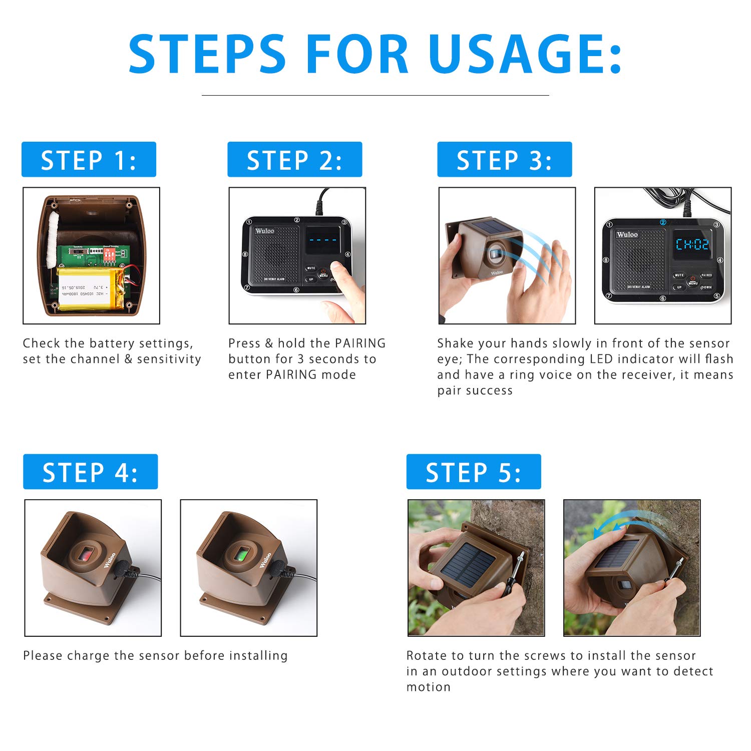 Expandable for Wuloo Solar Wireless Driveway Alarm System (Only Sensor, CAN NOT Work Without Receiver)