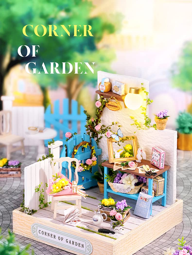 Flever Dollhouse Miniature DIY House Kit Creative Room with Furniture for Romantic Valentine's Gift (Corner of Garden)