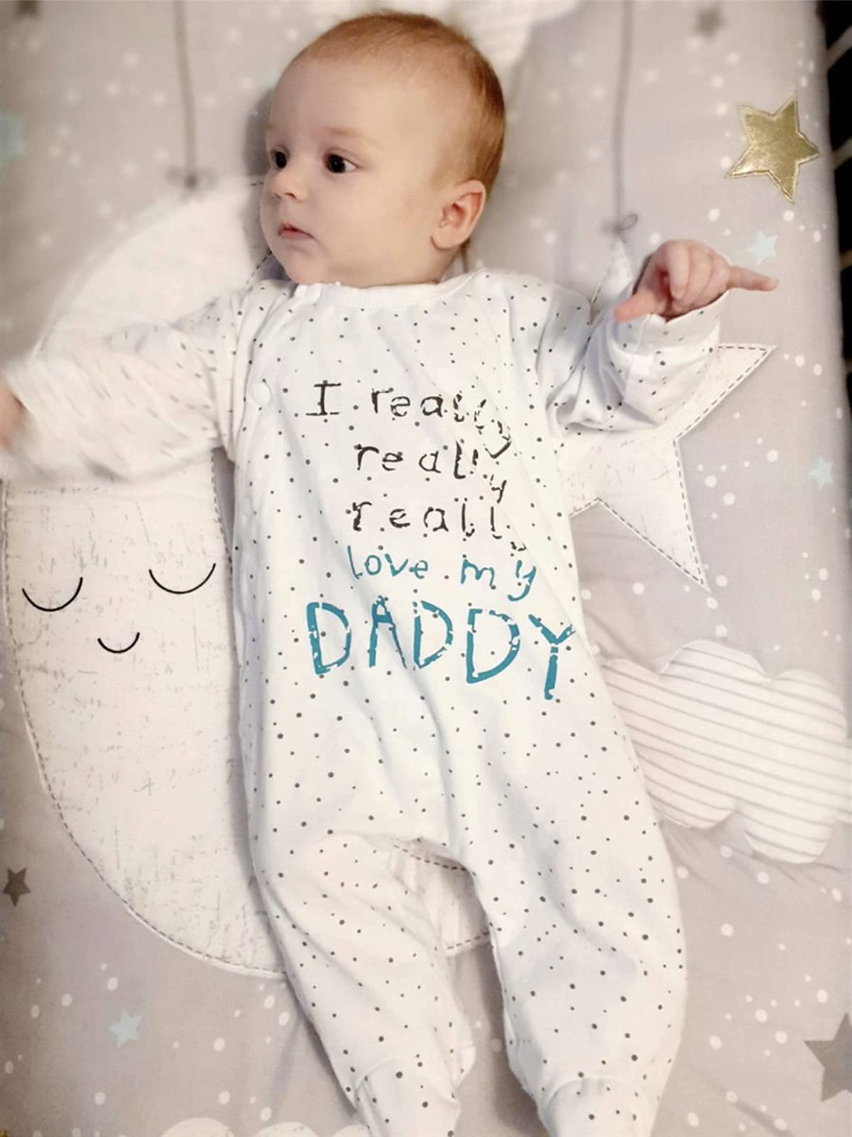 KuKitty Baby Boys Girls Romper I Really Love My Daddy and Mummy Print Jumpsuit (Daddy, 0-3 Months)