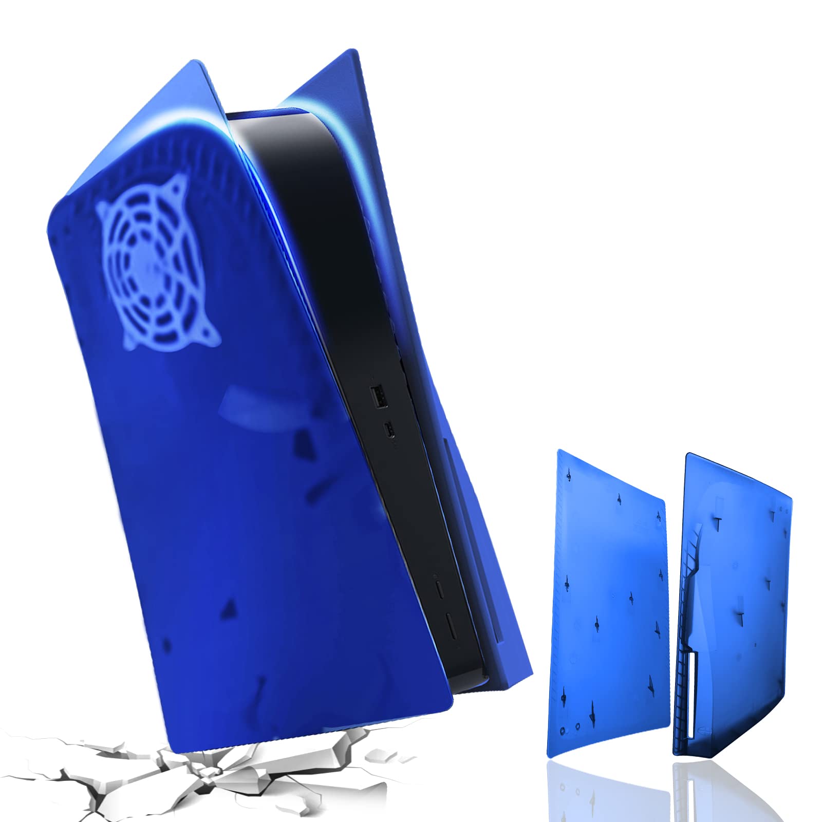 Frusde PS5 Plates, Hard Shockproof PS5 Faceplates Compatible with PS5 Console, ABS Anti-Scratch Dustproof Cover Replacement Shell Plates Compatible with PS5 Console Disc Edition - Translucent Blue