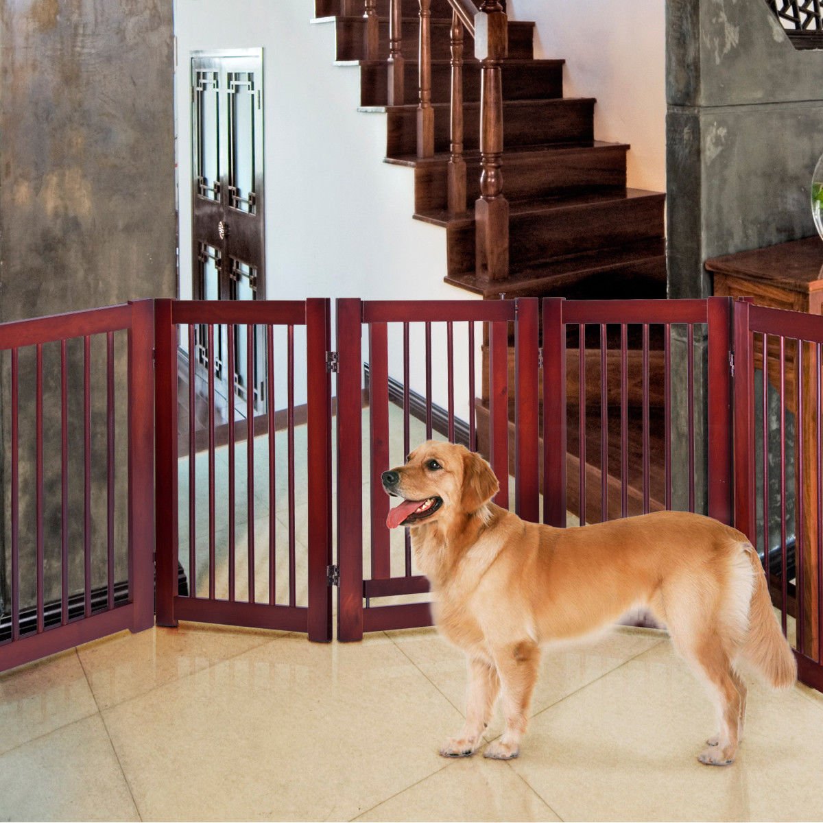 Giantex 30'' Configurable Folding Free Standing Panel Wood Pet Dog Safety Fence w/Gate (40'' W)