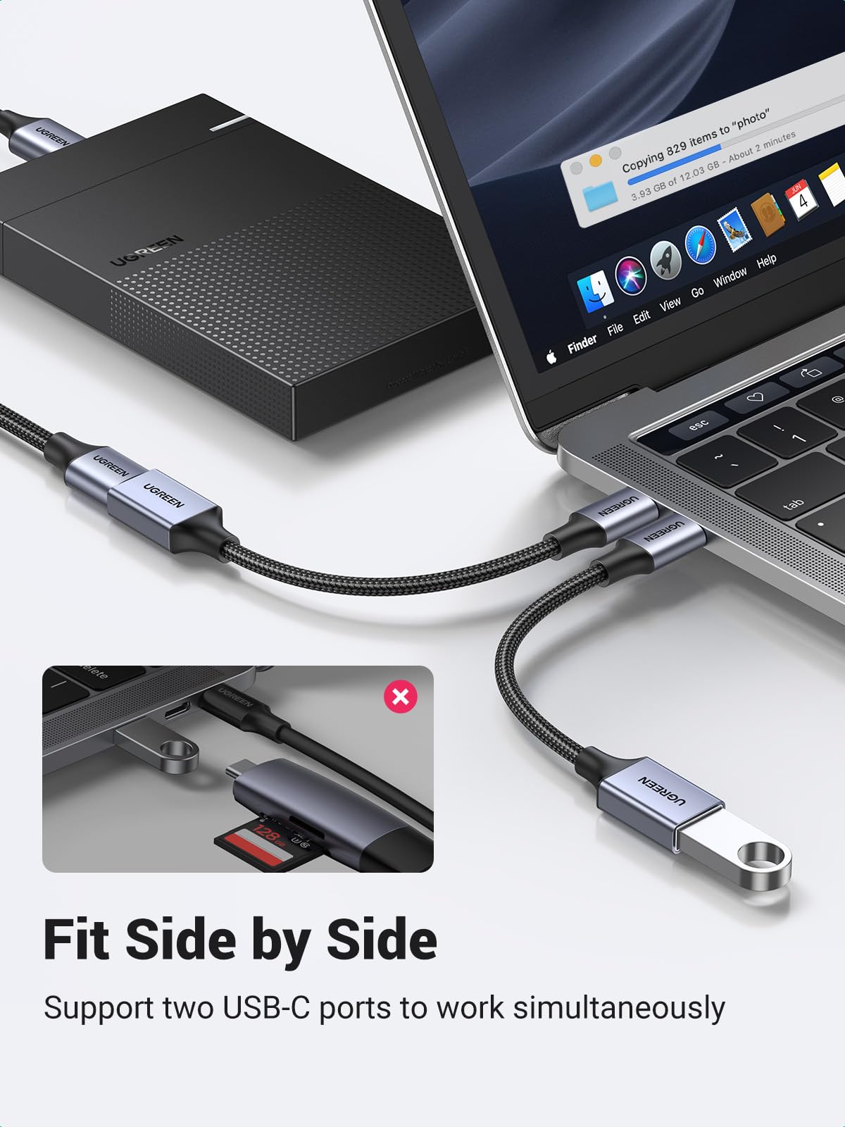 UGREEN USB C to USB A 3.2 Adapter,USB C Male to USB Female Adapter Nylon Braid,Type C OTG Cable Compatible with iPhone 16 15 Pro, Samsung S23 Ultra, MacBook Pro 2022, MacBook Air/Mini,iPad