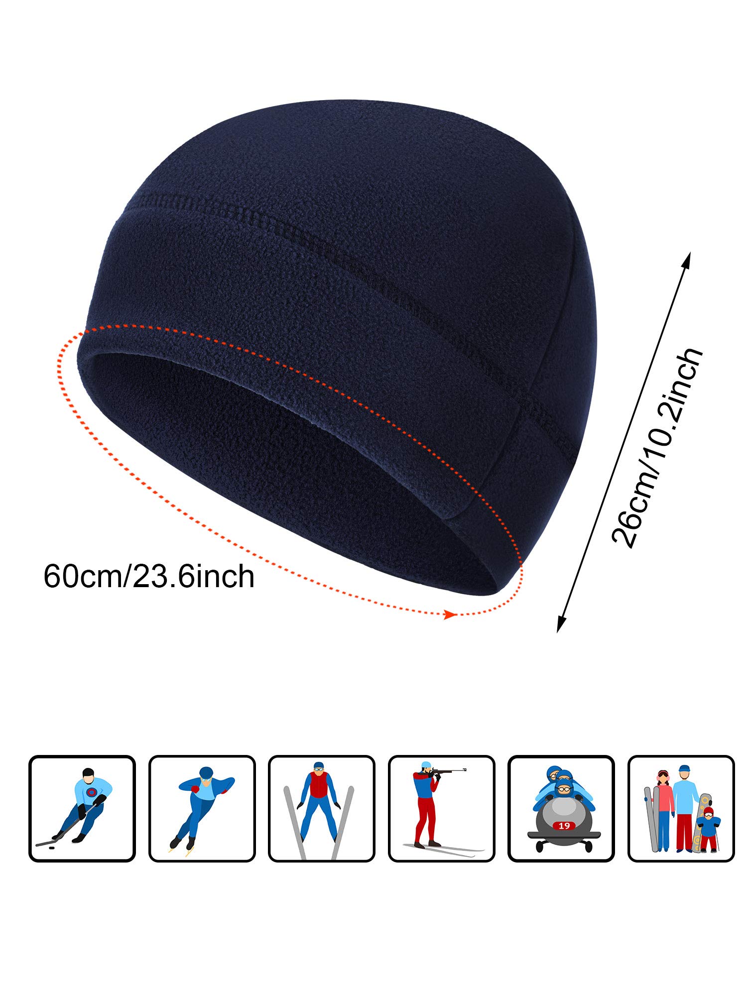 3 Pieces Winter Warm Skull Cap Soft Polar Fleece Beanie Hat Thick Windproof Watch Cap Skiing Outdoor Cap for Men Women (Dark Blue, Black, Camouflage)