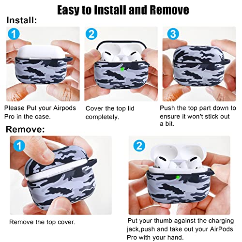 AGAOSH for Airpods Pro Case Cute Cover with Keychain,Full Protective Camo Color Silicone Airpod Case for Women Men Girl, Compatible for Air pods Pro Wireless Charging Case,Front LED Visible camo