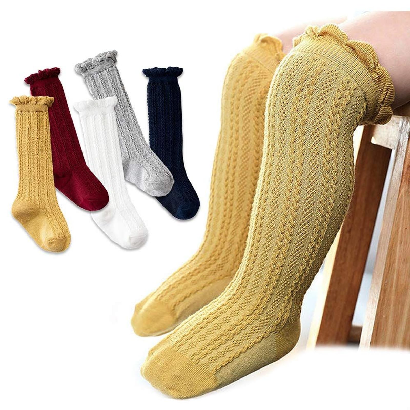 CozyWay Baby Knee High Socks For Baby Girls Infant 6-12 Months 5-5 Pack