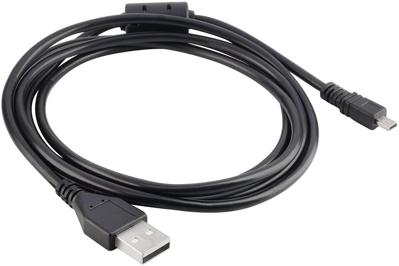 Black USB 2.0 A to 8-Pin Mini B Cable w/ Ferrite - 1.5M / 59 Inches for Nikon CoolPix P90
