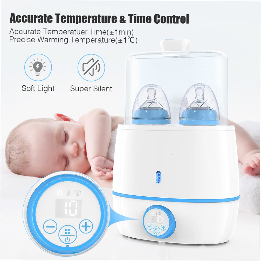 Bottle Warmer Baby Bottle Warmer, Portable Bottle Warmer for Breastmilk Formula Bottle Food Heater Double Bottle Warmer with Timer & LCD Display BPA-Free Accurate Temperature Control