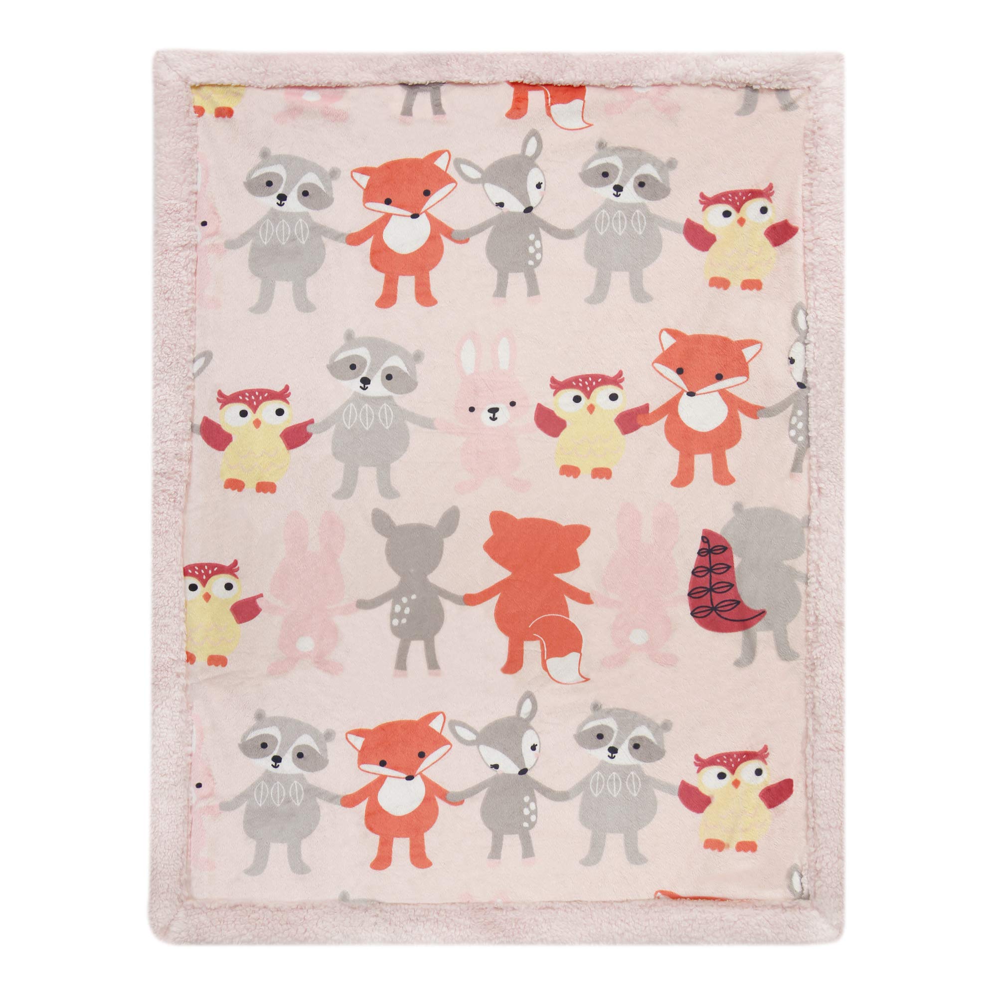 Lambs & Ivy Little Woodland Forest Animals Blanket, Pink/White