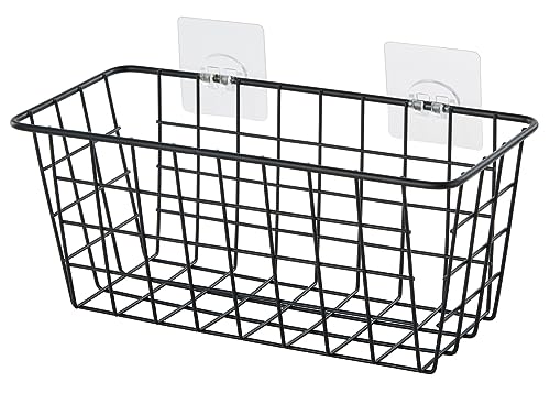 4 Pack Hanging Sorage Basket, Bathroom Basket, Household Goods Storage Basket, with Traceless Tape, no Drilling, for Cabinet Storage, Kitchen, Bathroom, Storage Room(4 Black)