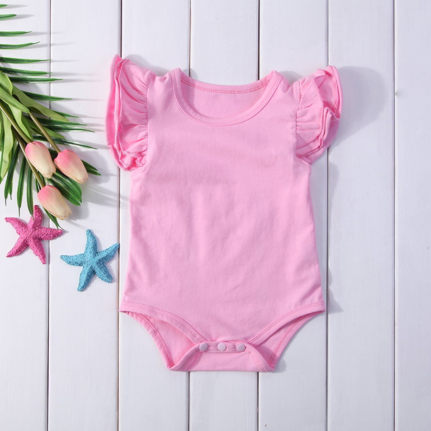 Mubineo Infant Baby Girls Basic 3-5-8-Pack Ruffle Short Sleeve Cotton Bodysuits (Ice Cream(5-pack), 2-3 Years)