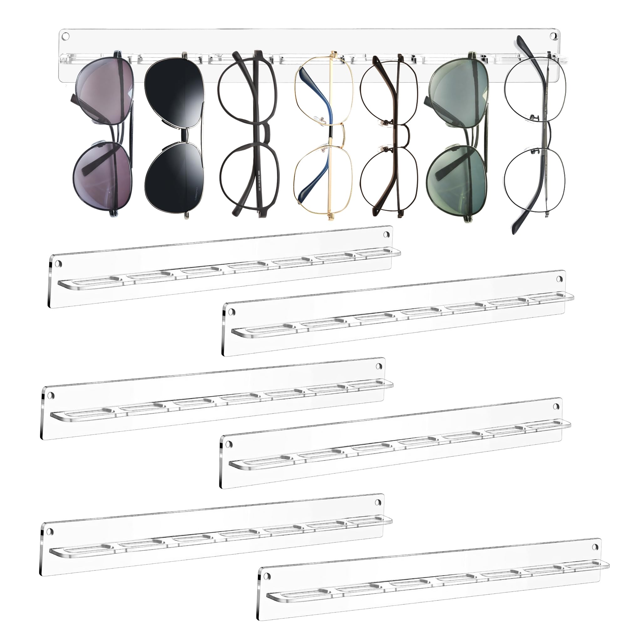 KEJJNYER 6 Pack Acrylic Sunglasse Wall Display, Eyeglasses Organizer Storage Wall Mounted, Sunglasses Holder Hanging Display