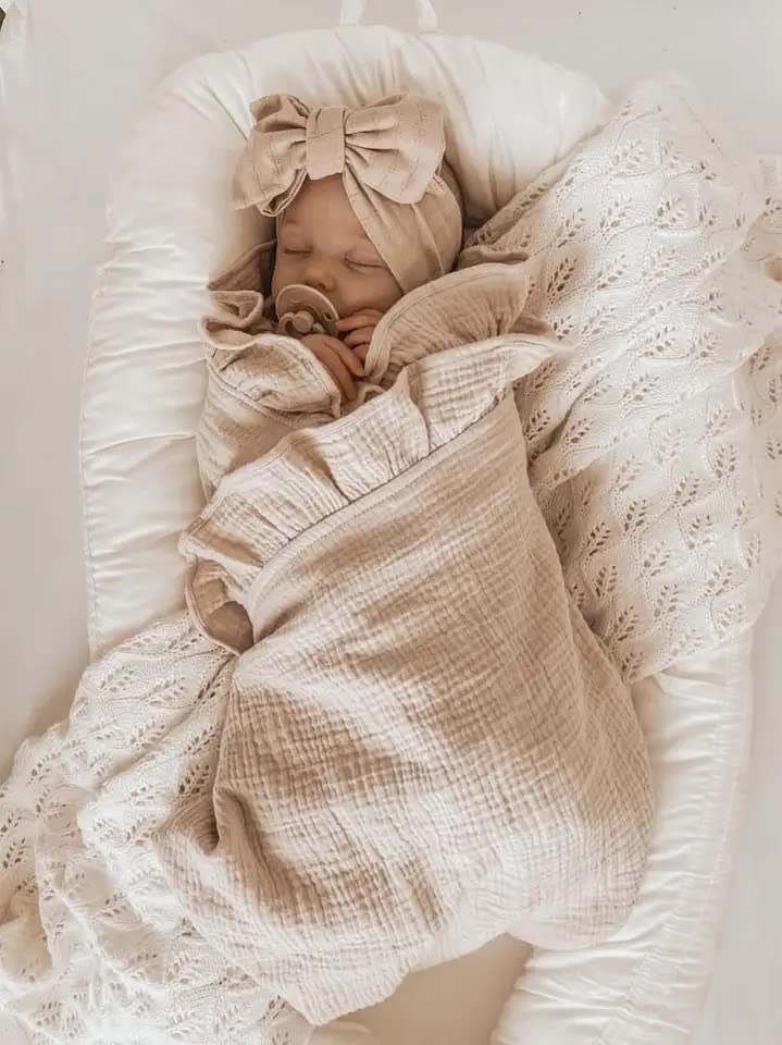 COCOAbi Baby Blanket in Baby's Breath White | 100% Cotton Muslin | Naturally Soft for Babies | Boho Colors & Pattern | Gentle Muslin Blanket | Eco-Friendly Material | Beautiful Baby Gift | 47β x 47β