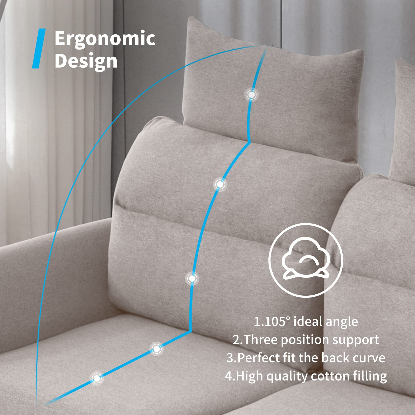 Mjkone Convertible Sectional Sofa Couch, 3 Seat L Shaped Headrest Sofa with 2 USB Ports and Adjustable Armrest, 88" W Modular Sectional Sofa Set with Storage Ottoman for Living Room, Beige