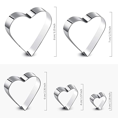 5 Pieces Heart Shape Cookie Cutter Set Valentine Cookie Cutter Stainless Steel Heart Cutter Valentine's Day Present for Sandwiches, Cookie, Biscuit