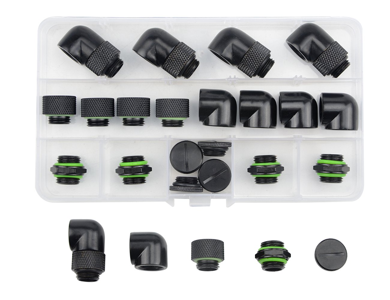 BXQINLENX 20 PCS Silver Chrome G1/4" Plug Fittings for Computer Water Cooling System (Black)