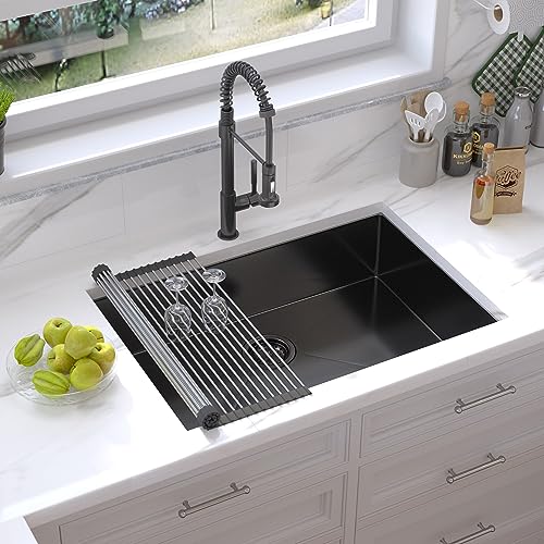 30-inch Workstation Undermount Kitchen Sink -CELAENO Modern Handmade Stainless Steel Kitchen Sink 18 Gauge with Ledge, Single Bowl Kitchen Sink is equipped with various accessories