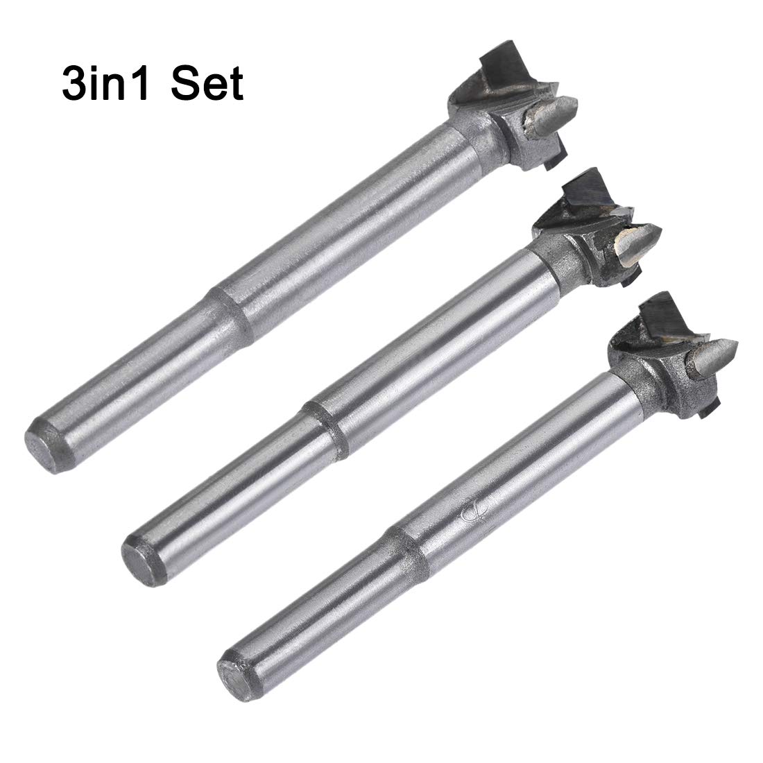 uxcell Forstner Wood Boring Drill Bits 14mm 15mm 16mm Dia. Hole Saw Carbide Alloy Steel Tip Round Shank Cutting for Hinge Plywood Wood Tool 3in1 Set