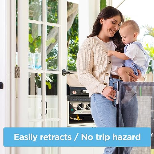 Retractable Baby Gate Perma Child Safety 41" Tall x 71β Wide, Mesh, For Stairs, Doorways, Dogs, Pets, Indoor, Outdoor, One-Handed Operation, Locking, Easy Install, Hardware Mount, Black