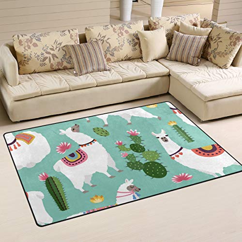 Linomo Area Rug Alpaca Cactus Lama Llama Floor Rugs Doormat Living Room Home Decor, Carpets Area Mats for Kids Boys Girls Bedroom 60 x 39 Inches