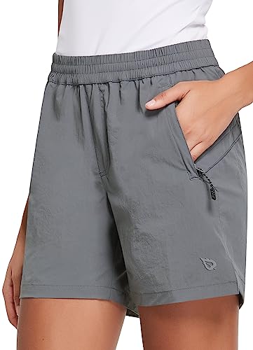 BALEAF Women's 5" Athletic Hiking Shorts Running Zipper Pockets Quick Dry Lightweight for Summer Golf Workout UPF 50+ Dark Grey Size L