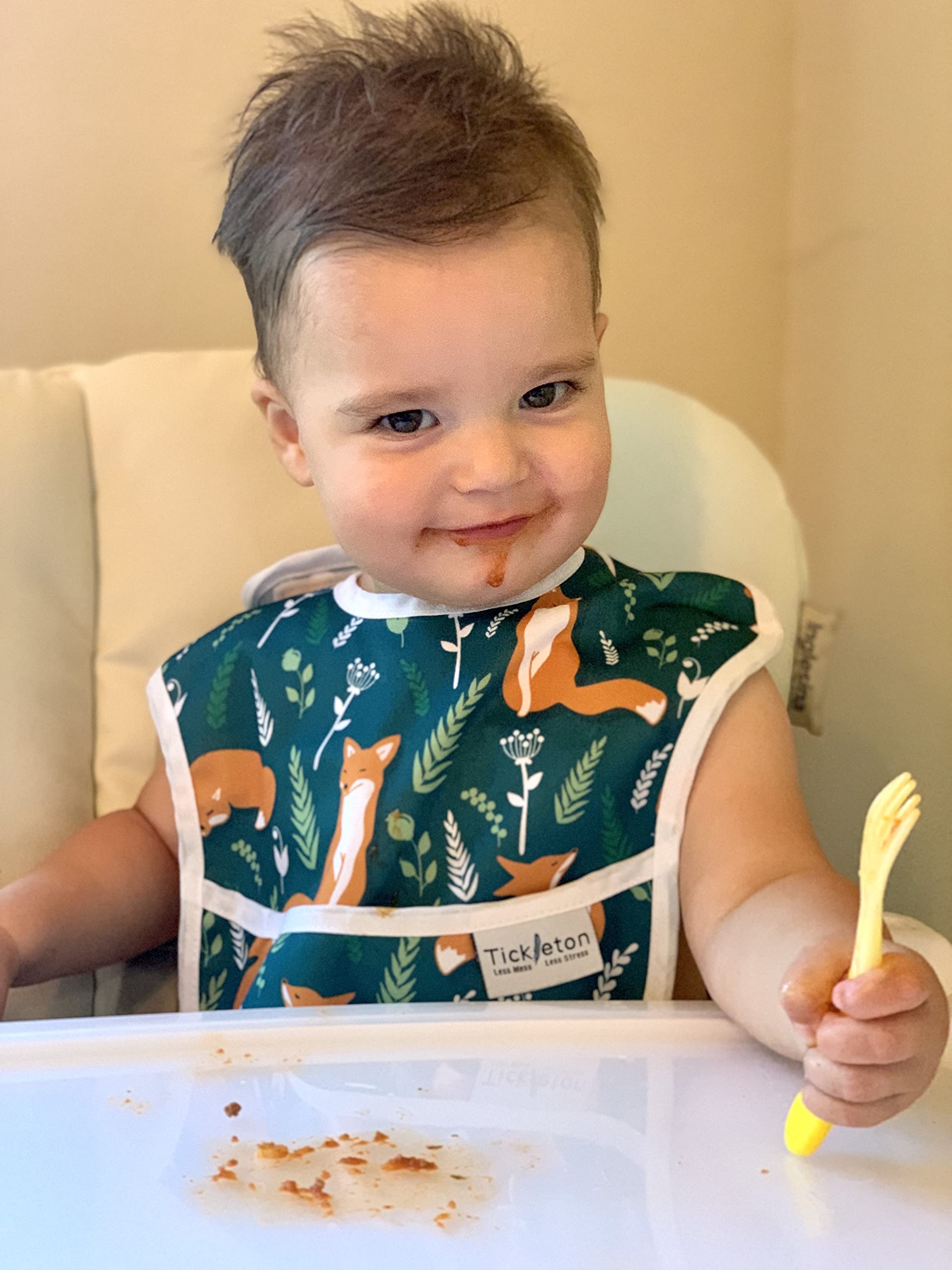 Tickleton Mom's Choice Big Waterproof Baby Bibs for Eating 6-24 Months|Eco-friendly Infant Feeding Bibs with Catch-All Pocket (Multicolor)