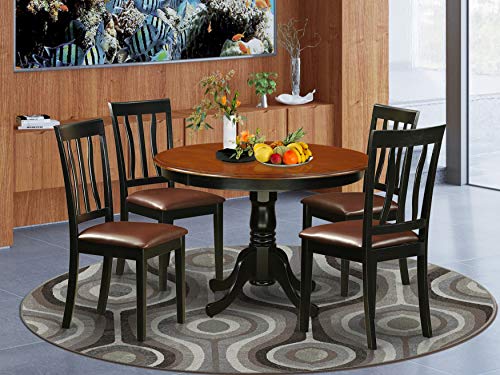 East West Furniture HLAN5-BCH-LC 5 Piece Dining Set Includes a Round Dining Table with Pedestal and 4 Faux Leather Kitchen Room Chairs, 42x42 Inch, Black & Cherry
