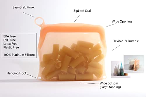 All- Purpose Reusable Silicone Ziplock Bag | Stand-Up: Small, Medium, Large | Space Saver | Travel Essentials, Make-up | Meal Prep | Storage | BPA free | Latex free| PVC free (Set of 4)