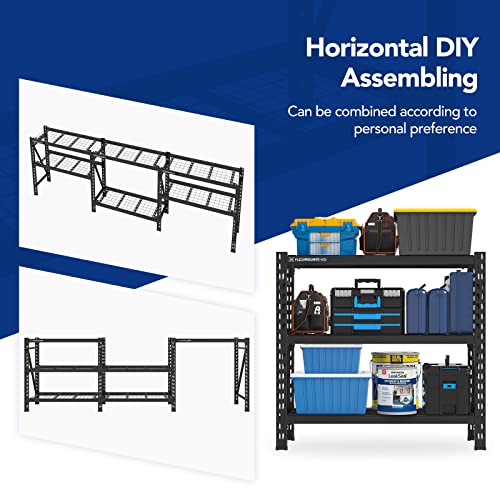 FLEXIMOUNTS Garage Shelving, 3-Tier Adjustable Shelf, 4650 lbs Weight Capacity Storage Rack, 2 x 4 ft, Heavy Duty Industrial Metal Shelving