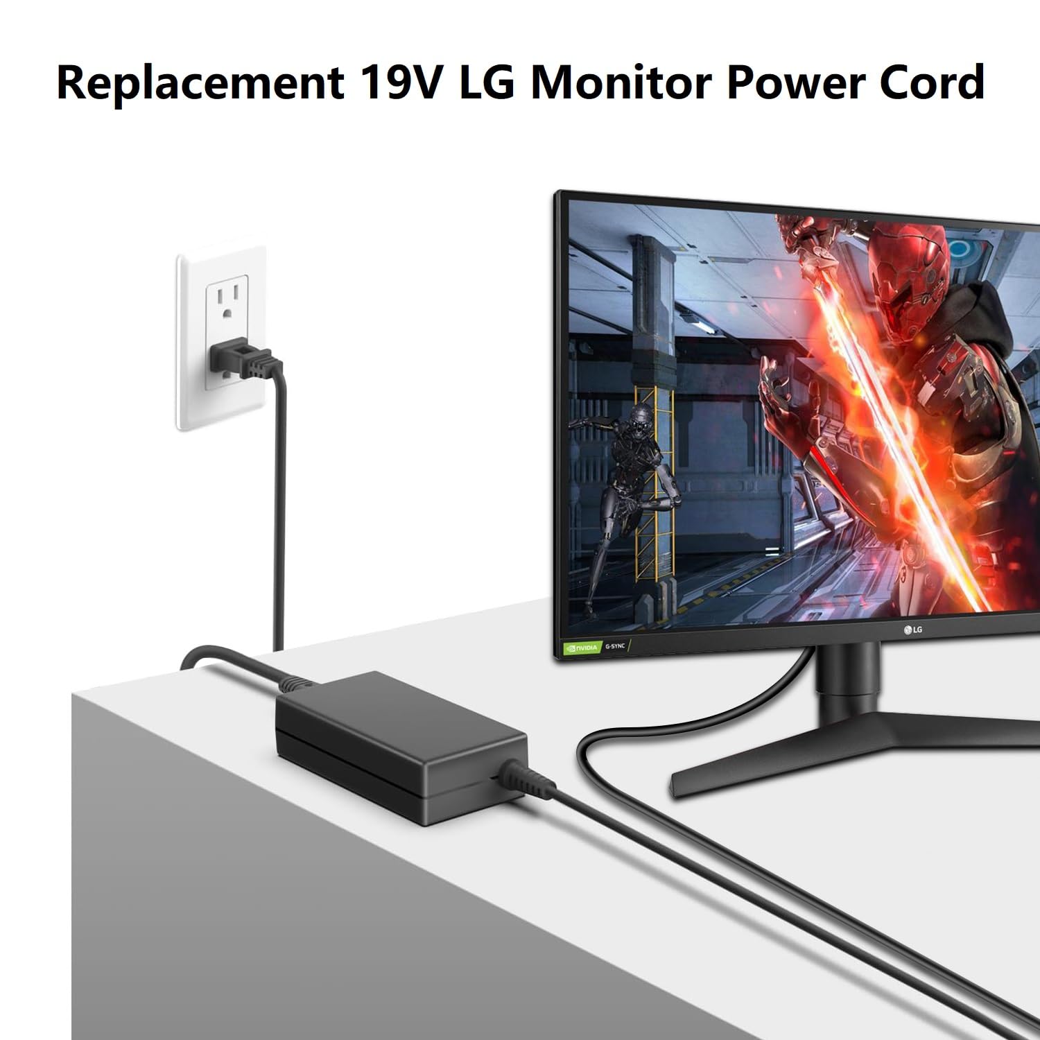 HKY 19V AC DC Adapter Compatible with LG 34" 32" 27" 24" 23" 22" 20" 19" LCD LED HD TV Monitor Widescreen LG 32ML600M-B 24MP400-B 27MP400-B 34WP65C-B 29WP60G-B 27GL83A-B 24GN600-B 34WN80C-B 24MP60G-B