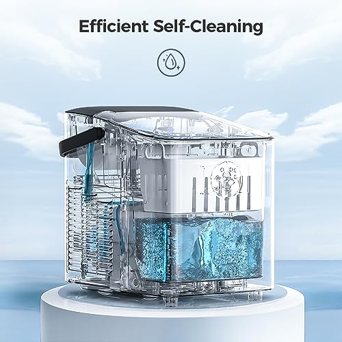 AGLUCKY Ice Makers Countertop, Portable Ice Maker Machine 26lbs/24Hrs,8 Bullet Ice Cubes of 2 Sizes Ready in 9 Mins,Self-Cleaning Ice Machine with Handle for Home/Kitchen/Office