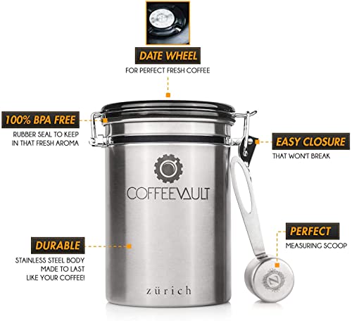 Coffee Canister for Ground Coffee with Scoop, 22oz CoffeeVault Coffee Container for Ground Coffee and Coffee Bean Storage, Coffee Storage Airtight Canister with CO2 Valve to Keep Coffee Fresh