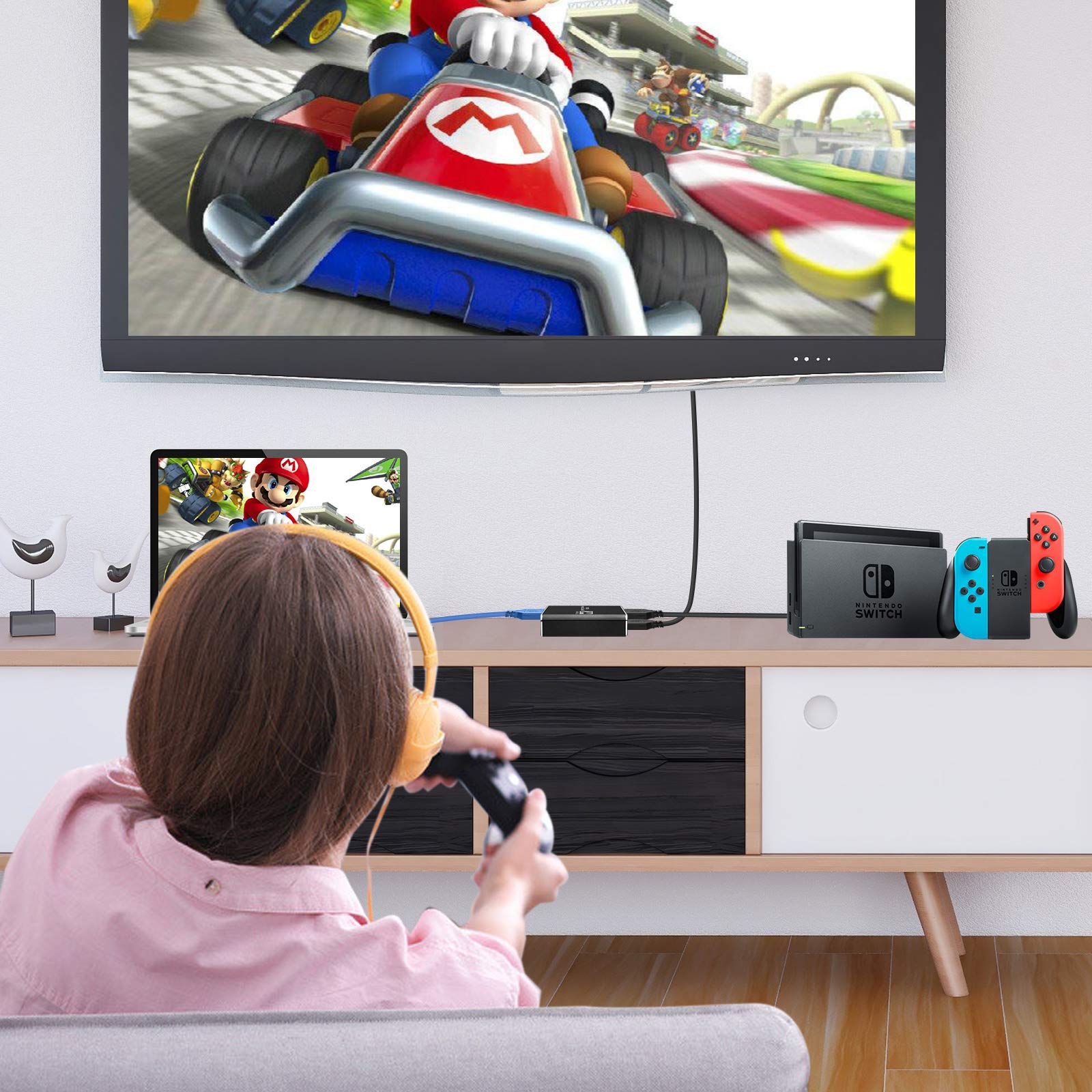 TKHIN Capture Card, Audio Video Capture Card with Microphone 4K HDMI Loop-Out, 1080p 60fps Video Recorder for Gaming/Live Streaming/Video Conference