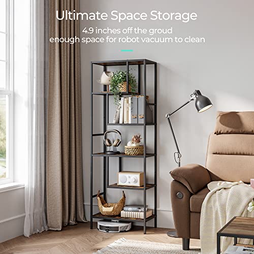 LINSY HOME 5-Tier Bookshelf, 68 Inches Metal Industrial Bookcase, Display Rack with Steel Frame, Storage Rack Shelf for Office, Bathroom, Living Room, Rustic Wood