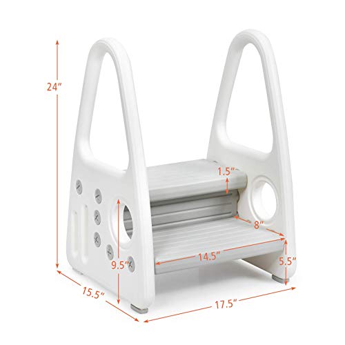 Costzon Kids Step Stool, Toddler Step Ladder for Toilet Potty Training, Kitchen Counter, Bathroom, Two Step Learning Tower w/Non-Slip Design, Safety Handles, 200 Lbs Weight Capacity (Grey)