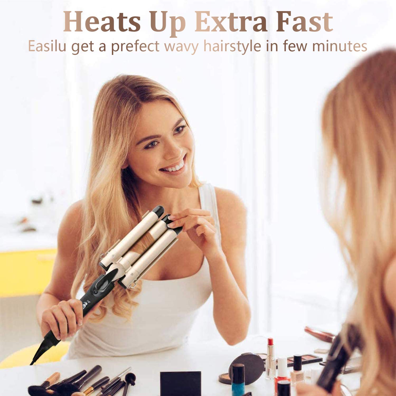 3 Barrel Curling Iron Wand - Dual Voltage Temperature Adjustable 25mm Hair Crimper,1 Inch Ceramic Tourmaline Triple Barrels,Hair Waving Styling Tools