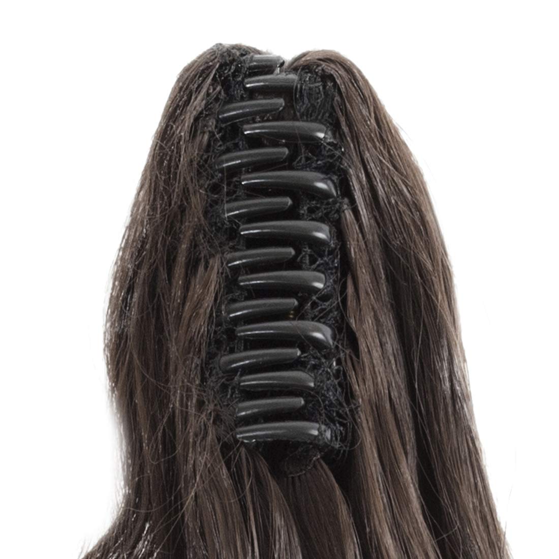 FELENDY Ponytail Extension Claw 18" 20" Curly Wavy Straight Clip in Hairpiece One Piece A Jaw Long Pony Tails for Women Dark Brown