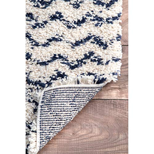 nuLOOM Cuellar Chevron Shag Area Rug, 8' 10" x 12', Navy