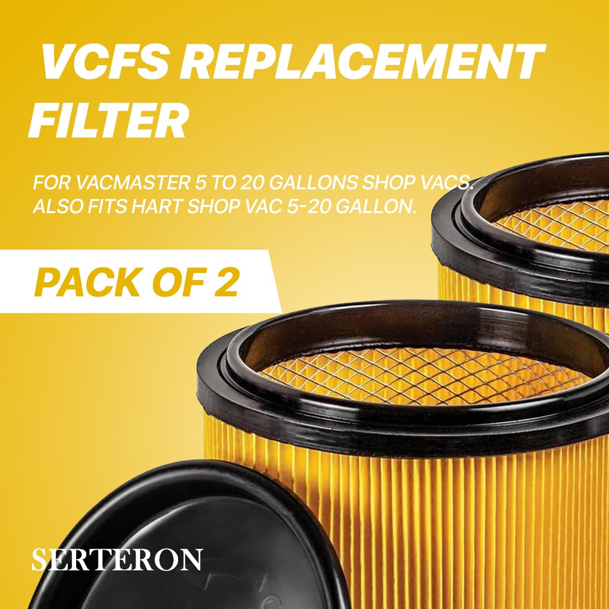 VCFS Replacement Standard Vacmaster Filters Compatible with Vacmaster and most Shop Vac/Hart 5 to 20 Gallon Wet/Dry Vacuums, Standard 2 pack Filters