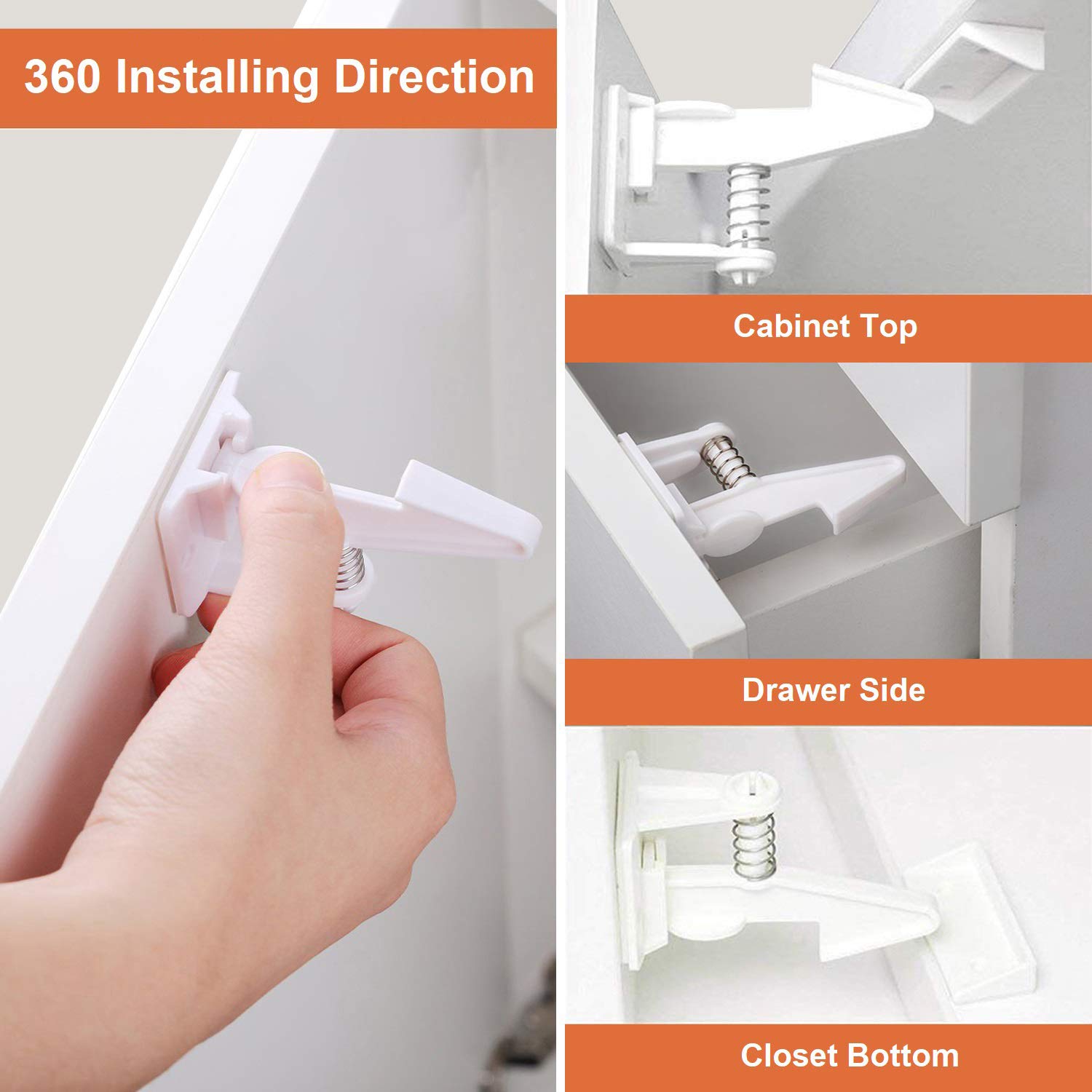 Cabinet Locks Child Safety Latches - OKEFAN 12 Pack Baby Proofing Cabinets Drawer Lock Adhesive Latch for Kids Proof Drawers No Drilling Tools Needed (White)