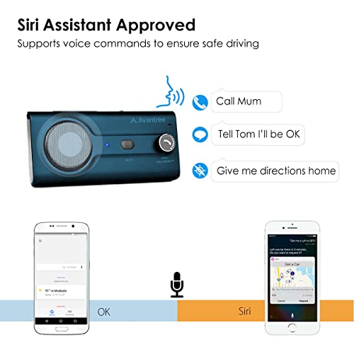 Avantree CK11 Bluetooth 5.0 Hands Free Cell Phone Car Kit, 3W Loud Speakerphone, Support Siri Assistant, Motion AUTO ON, Volume Knob, Wireless in Car Handsfree Speaker with Visor Clip β Blue