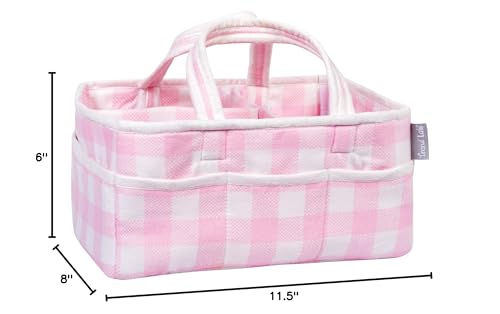 Pink Buffalo Check Storage Caddy-Buffalo Check Body, Handles and Lining, Pink and White Buffalo Check with White Trim, Two Handles, 12 in x 6 in x 8 in