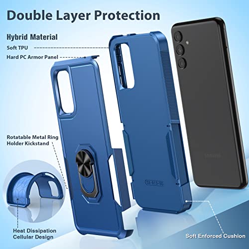 BNIUT for Samsung Galaxy A13 5G Case: (& for Samsung A13 LTE 4G Case) Dual Layer Protective Heavy Duty Cell Phone Cover Shockproof Rugged with Ring Holder Kickstand - Military Protection (zb Blue)