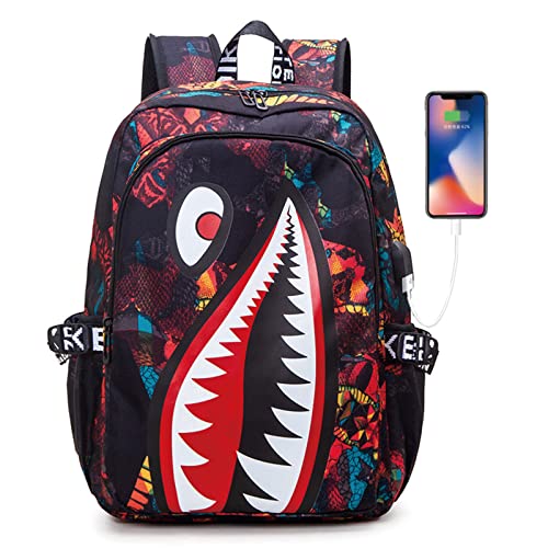 Apxqz Kids Backpack Shark Bookbags Boys Schoolbag laptop Backpack With USB Lightweight Water Resistant(orange red)