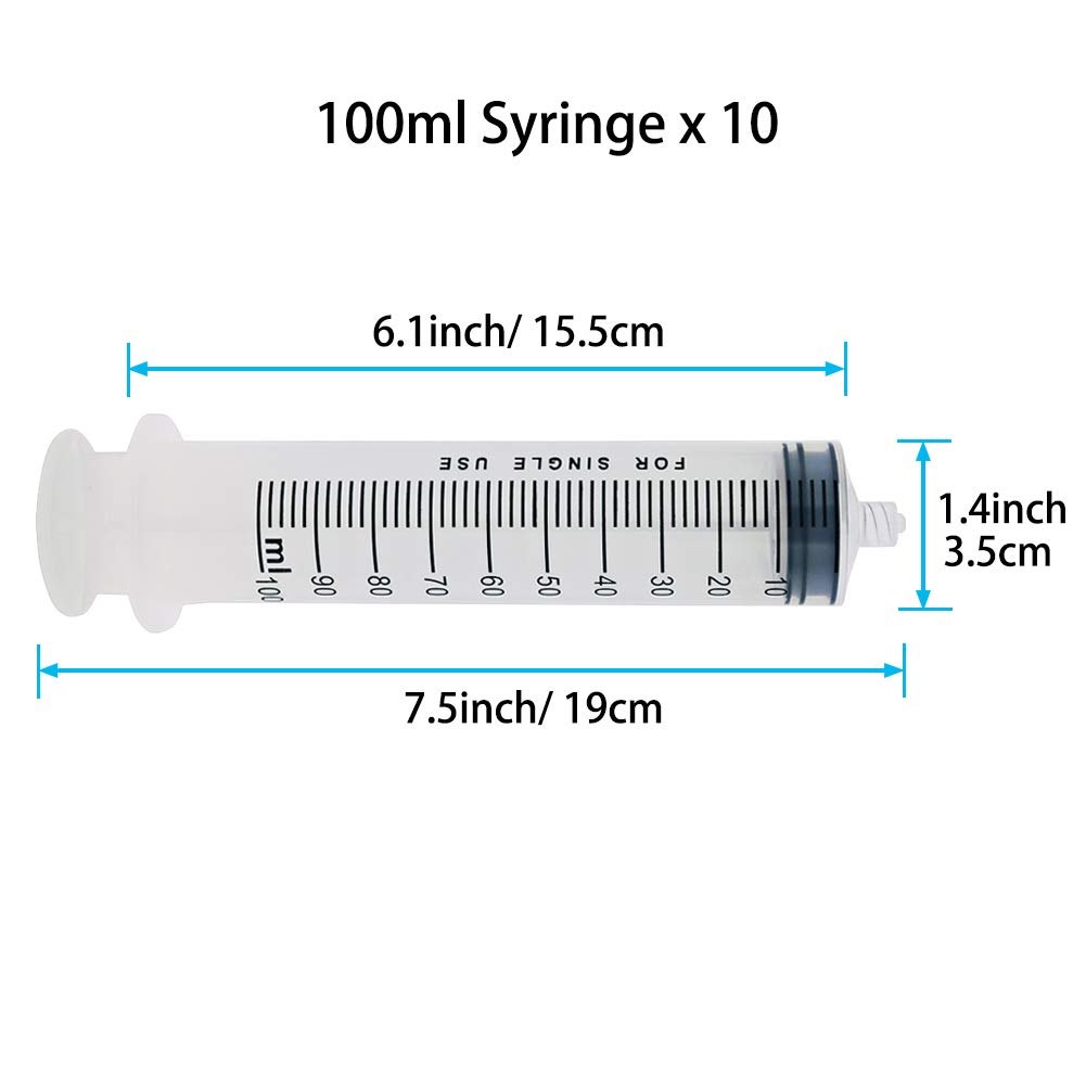 Shintop 100ml Syringe with 15G 1 Inch Blunt Tip Needles and Long Plastic Tubing for Glue Applicator, Experiments and Industrial Use (Pack of 3)