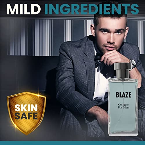 NovoGlow Blaze Eau de Parfum Cologne for Men With Luxurious Suede Pouch - Marine Breeze, Sandalwood And Sensual Musk Wood Notes– 100ml – 3.4 oz – Great Gift For Men