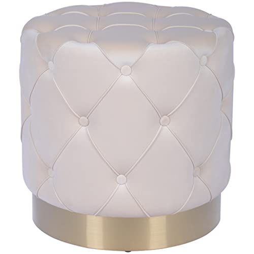 Modern Velvet Round Tufted Ottoman Button Stool with Gold Metal Base β Upholstered Footrest for Bedroom Living Room (Beige4, Large)