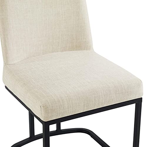 Modway Amplify Sled Base Upholstered Fabric Dining Side Chair, Black Beige 22 x 19 x 32