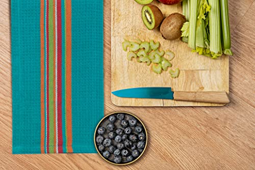 COTTON CRAFT Salsa Stripe Kitchen Towels - 12 Pack 100% Cotton Tea Dish Towels - Absorbent Reusable Low Lint Quick Dry - Multi Purpose Cooking Drying Restaurant Bar Cleaning Cloth Napkin - 16x28 Multi
