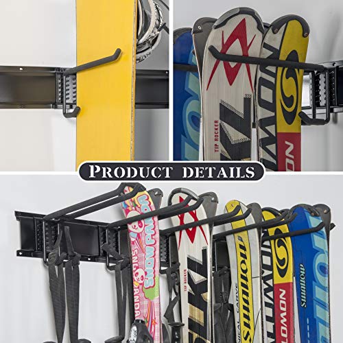WALMANN Garage Storage Organization System Ski Wall Rack 10 Pairs of Skis Mount Hanger Home Shed and Garage Snowboard Wall Rack System Holds Up to 300lbs