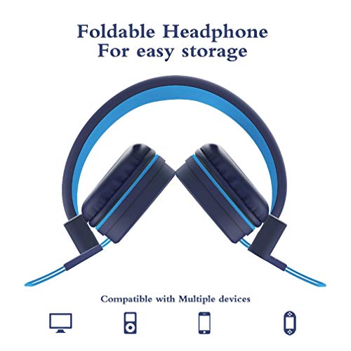 ELECDER i37 Kids Headphones Children Girls Boys Teens Foldable Adjustable On Ear Headphones 3.5mm Jack Compatible Cellphones Computer MP3/4 Kindle School Tablet Blue/Light Blue